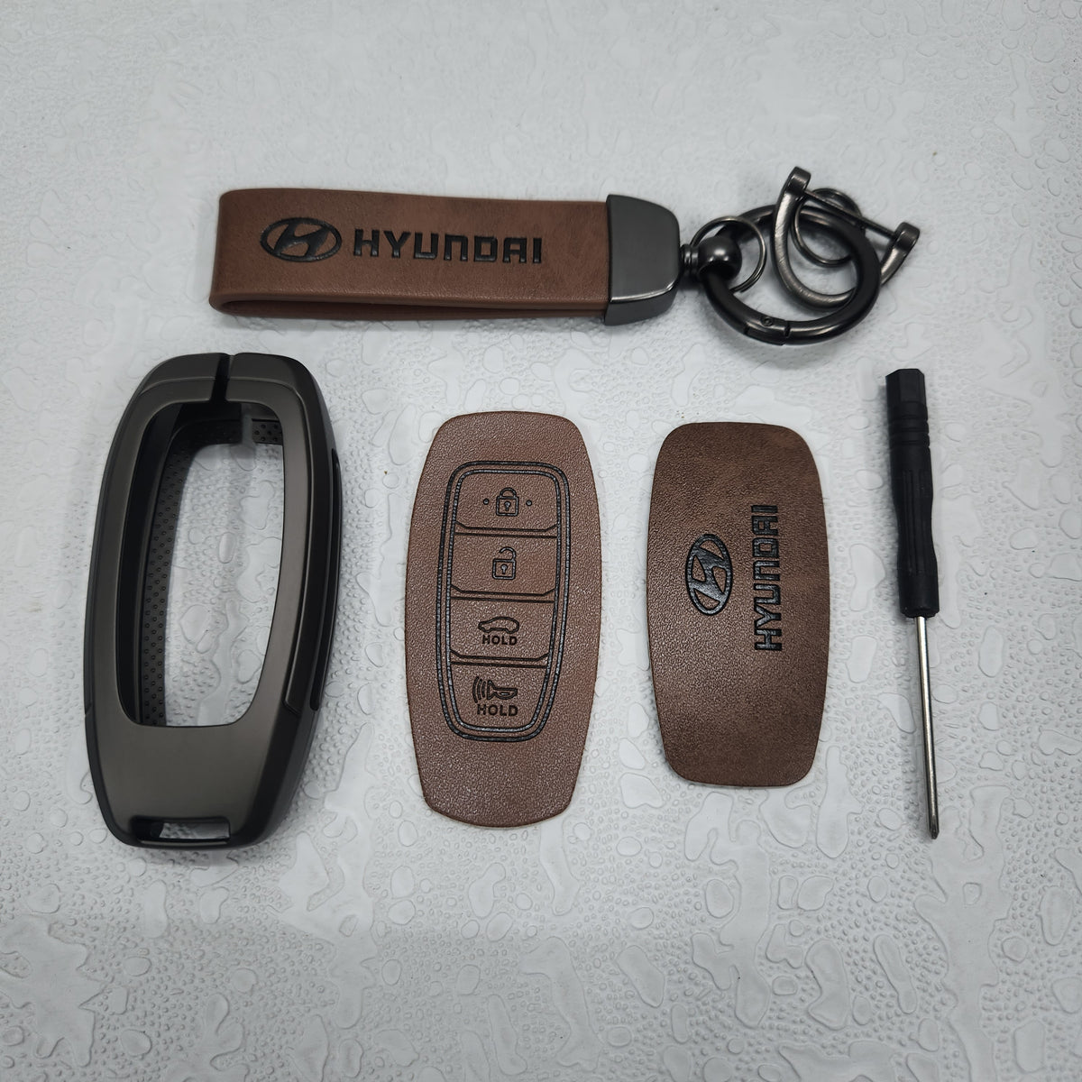 Hyundai Verna (4 Button) Key Luxury Metal Alloy Leather Keycase with H ...